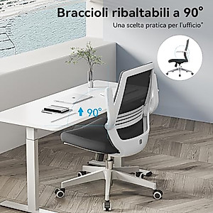 SIHOO Ergonomic Office Chair, Swivel Desk Chair Height Adjustable Mesh Back Computer Chair with Lumbar Support, 90° Flip-up Armrest (Black)