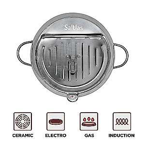 Saltlas Deep Fryer Pot (°F), 11"/4.4Qt (4.2 L) Extra Large Tempura Frying Pot with Lid, 304 Stainless Steel Fry Pot with Fahrenheit Temperature Control and Oil Drip Drain Rack