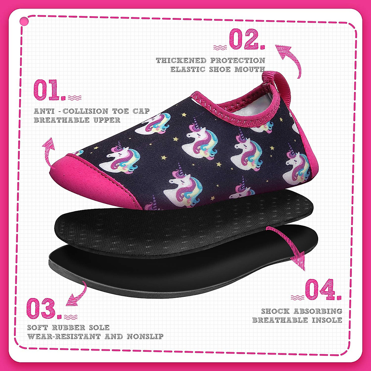 CROVA Kids Water Shoes Aqua Sock Quick Dry Barefoot Sports Non-Slip Shoes for Toddler Boy Girl