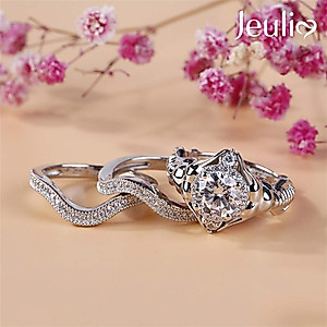 Jeulia 2.5 Carat Elephant Ring 3PC Wedding Ring Set for Women 925 Sterling Silver Round Cut Engagement Rings Cubic Zirconia Bridal Band Rings CZ Solitaire Promise Anniversary Rings for Her (9.5)