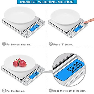 (Upgraded) AMIR Digital Kitchen Scale, 500g Mini Pocket Jewelry Scale, Cooking Food Scale, Back-Lit LCD Display, 2 Trays, 6 Units, Auto Off, Tare, PCS, Stainless Steel (Batteries Included)