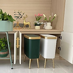 Procade Trash Can with Lid,Small Bathroom Garbage Can with Lid, Plastic Trash Can with Push Button,Narrow Garbage Bin Waste Basket for Bedroom,Living Room, Toilet,Office,Kitchen,4 Gal-Gold Edge