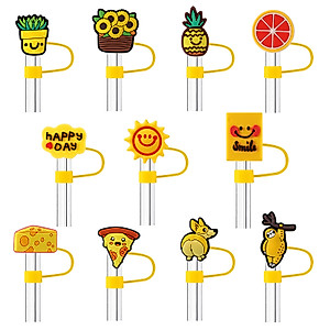 50 Pcs Different Straw Cover Caps for Tumblers, Cute Dringking Straw Toppers,10mm Dust-Proof Reusable Straw Tips Lids, Bulk PVC Straw Protector for Party Gifts