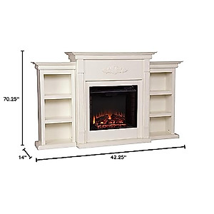 SEI Furniture Tennyson Electric Bookcases Fireplace, Ivory
