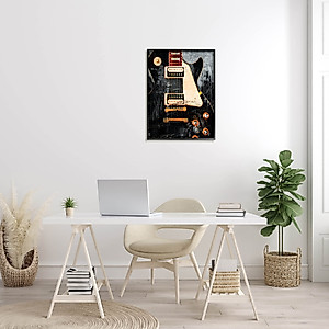 Stupell Industries Vintage Electric Guitar Music Notes Giclee Framed Wall Art, Design by Savannah Miller