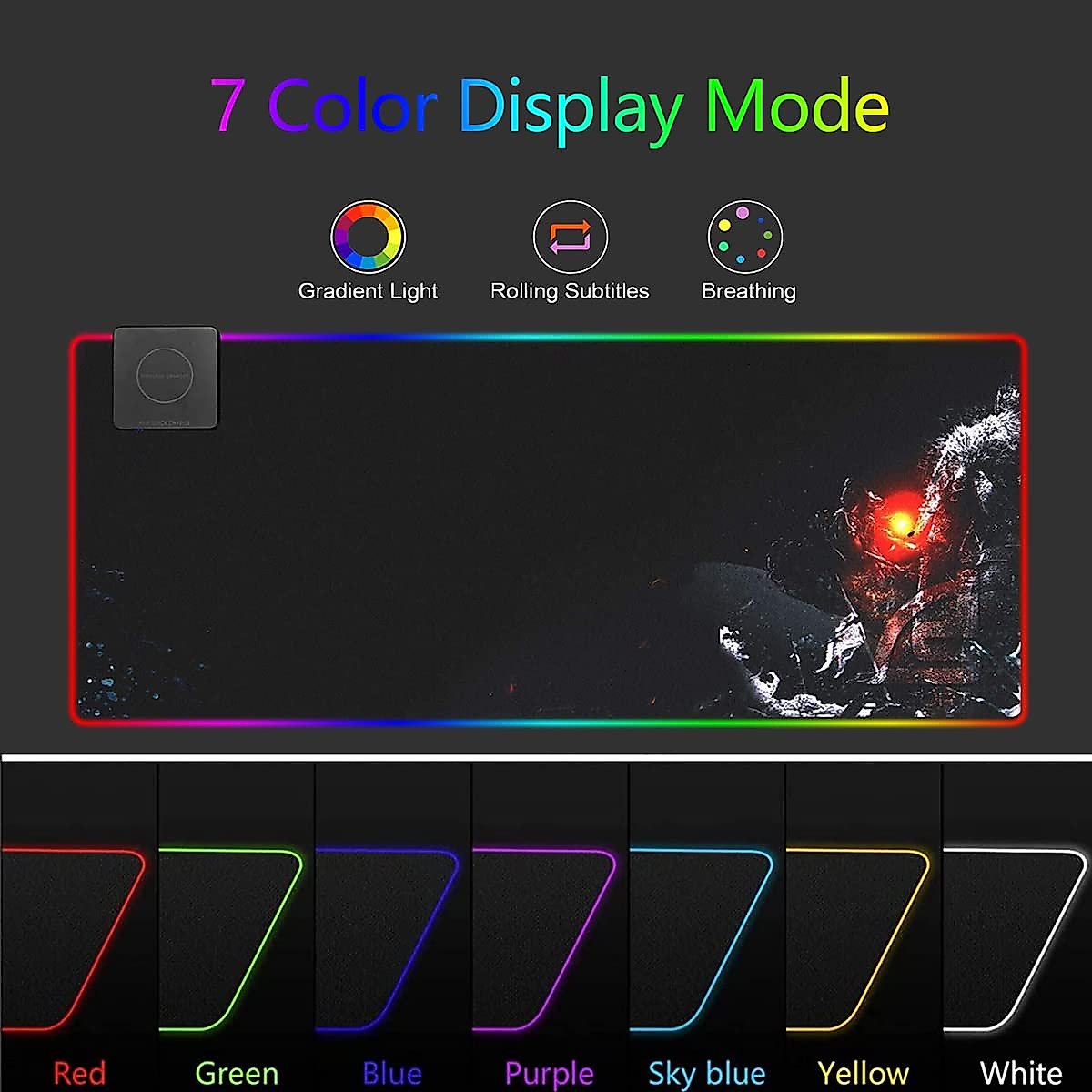 Gaming Mouse Pad-RGB Mouse Pads, Large Extended Mousepad with 7 Lighting Modes 6 Brightness Levels, Non-Slip Rubber Base Mouse Pad 31.5x11.8 Black
