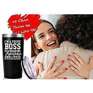 AMZUShome I Am A Proud Boss Travel Mug Tumbler.Funny Boss Day,Office Gifts.Moving Appreciation Retirement Birthday Christmas Gifts For Men Women Boss Boss Lady From Employees(20oz Black)