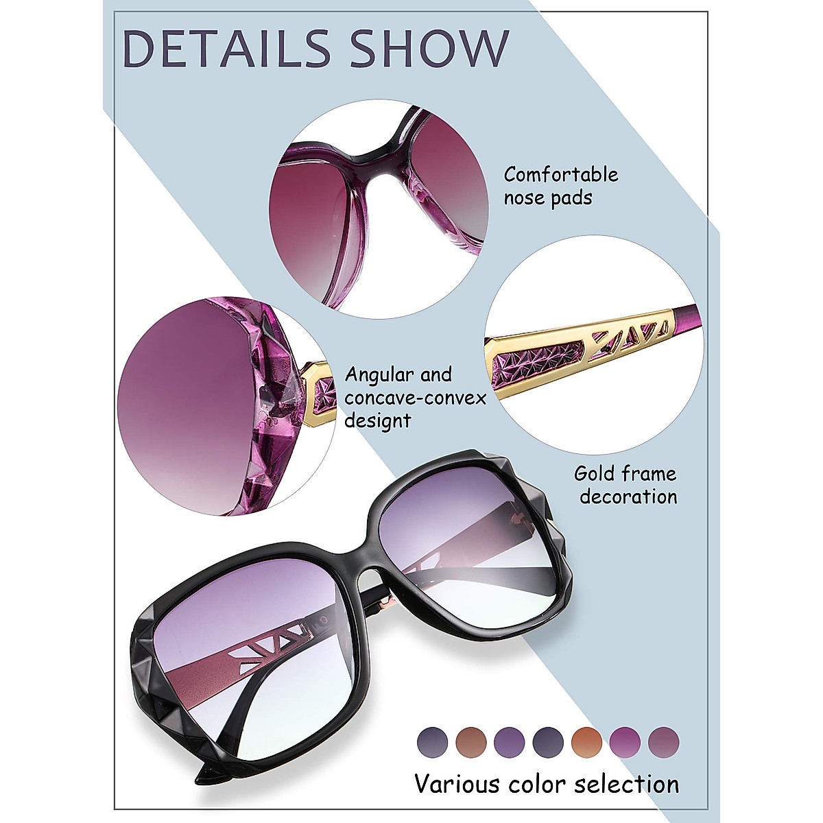 7 Pairs Oversized Sunglasses Women Sparkling Frame Classic Ladies Sunglasses Polarized Square Sunglasses