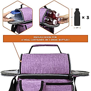 OPUX Insulated Dual Compartment Lunch Bag for Women | Double Deck Reusable Lunch Pail Cooler Bag with Shoulder Strap, Soft Leakproof Liner | Large Lunch Box Tote for Work, School (Purple), Standard
