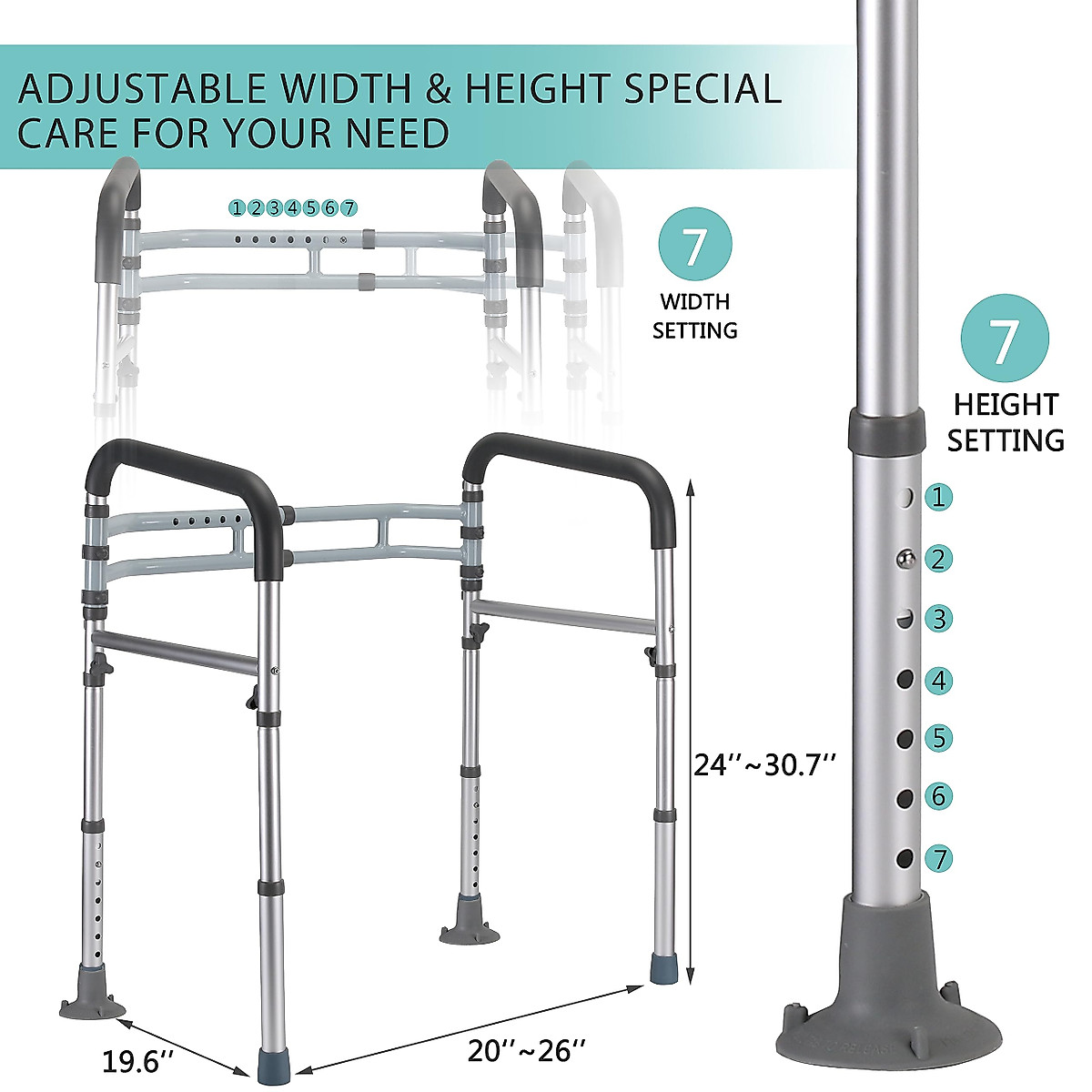 FSA/HSA Eligible Toilet Safety Rails, Adjustable Toilet Safety Frame for Elderly, Seniors, Handicap & Disabled, Toilet Frame with Handles, Foldable Handicap Toilet Rails Fit Any Toilets (300 LB)