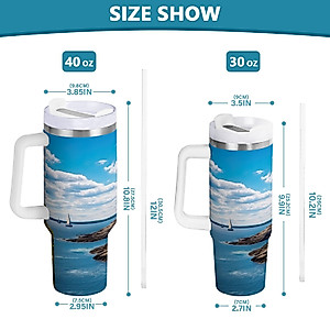 Flradish Lighthouse 30oz Tumbler with Handle and Straw Lid,Leakproof Vacuum Insulated Reusable Stainless Steel Tumbler Travel Mug Fits Cup Holder