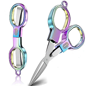 Folding Scissors, 2 PCS Safety Portable Keychain Travel Scissors, Stainless Steel Retractable Pocket Scissors, Mini Compact Craft Scissors for Home, Office, Outdoor, Sewing Sharp Scissors