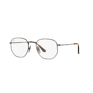 Ray-Ban RX8148V Hexagonal Titanium Prescription Eyewear Frames, Demigloss Gunmetal/Demo Lens, 54 mm