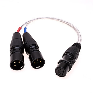 GAGACOCC XLR Cable Dual 3-Pin XLR Male to 4-Pin XLR Female Balanced Audio Headphone Adapter Clear Silver Plated Shield Cable 20CM (Dual 3-Pin XLR Male to 4 Pin XLR Female)