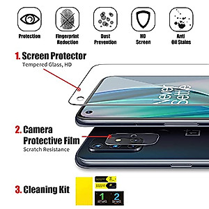 Jusy [3p] Oneplus Nord N10 5G Case & Tempered Glass Screen Protector & Camera Protector for 1+ Nord N10, Protective Case with Rotate Holder Kickstand and Magnetic Plate for Oneplus Nord N10 (Black)