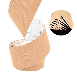 Scientific Cotton Rayon Fiber Kinesiology Tape, 16' Length x 2" Width,Latex-Free Athletic Tape Designed to Boost Athletic Performance, Reduce Muscle Pain, Ease Inflammation (Nude)