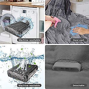 Sunvivi Heated Electric Blanket Queen Size with Dual Control, 5 Years Warranty, 10 Heat Settings, 12 Hours Auto Off, Machine Washable, ETL Certified, Overheating Protection, Grey