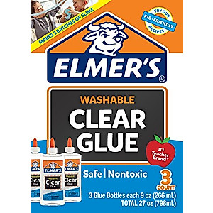 Elmer's Liquid School Glue, Clear, Washable, Pack of 3