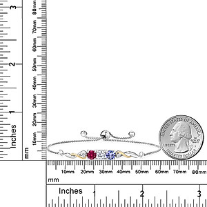 Gem Stone King 925 Sterling Silver and 10K Yellow Gold Customized and Personalized 3 Gemstone Birthstones and White Lab Grown Diamond Tennis Bracelet For Women Adjustable up to 9 Inches