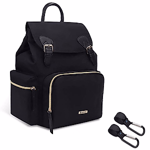 Vogshow Waterproof Diaper Bag, Multifunction Stylish Travel Backpack with 2 Stroller Hooks, Black