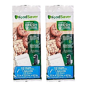FoodSaver FSFRBZ0316-000 1-Gallon Vacuum Zipper Bags, 12 Count, Multi 2-Pack