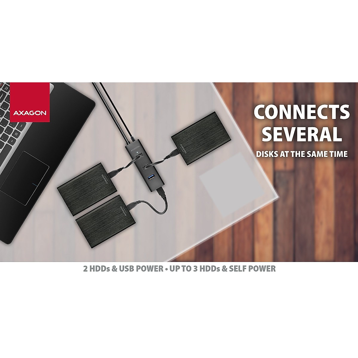 AXAGON HUE-S2B USB-A-Hub, 4X USB 3.0, 1x Micro-USB für Stromversorgung - 300 mm Kabel