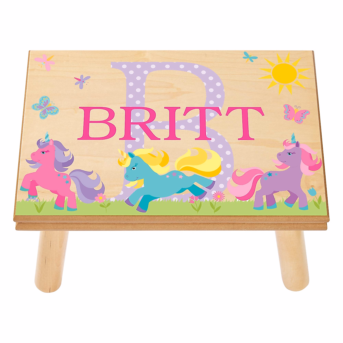Let’s Make Memories Personalized My Own Name Step Stool - Children’s Step Stool - Sturdy Wood – Non-Toxic Paint, Sealer - Unicorn Design - Natural - 14’Wx9.25”Lx8.75”H - Ages 3+