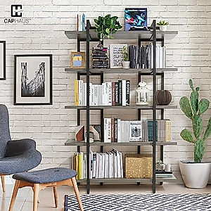 CAPHAUS 5-Tier Book Shelf, 71” H Vintage Industrial Bookcase with Open Display Shelving, Wooden and Metal Shelving Unit, Bookshelves and Bookcases, Stand Shelf for Bedroom, Home Office, Dark Grey