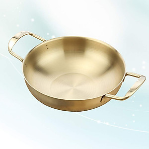 Abaodam Stainless Steel pan Skillet Carbon Frying Pans Wok with lid Non Sticking Searing- Mini Chefs Classic Stainless Steel Everyday Pan Cookware- Inner Diameter 20cm (Golden)