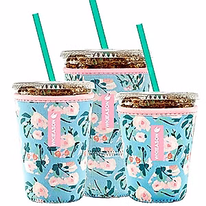 Reusable Iced Coffee Insulator Sleeve for Cold Beverages and Neoprene Cold Coffee Cup Sleeves Cooler Cover 16-32OZ for Coffee Cups, McDonalds, Dunkin Donuts, More(Floral flower)