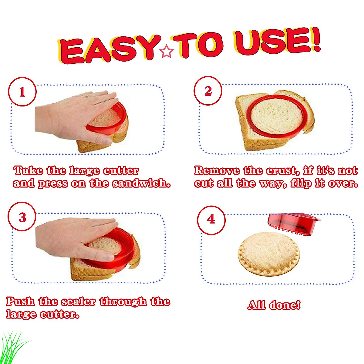 Sandwich cutter and sealer Set Uncrustables Sandwich Cookie Bread Pancake Maker Perfect for Kids Lunchbox and Bento Box (RED) …