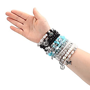 Twinfree Bohemian Bracelets Set for Women, Stackable Boho Stretch Multilayer Colorful Stack Beads Bracelet, Girl Hippie Stretchy Beaded Handmade Angel Wings Charm Ladies 8 Pack