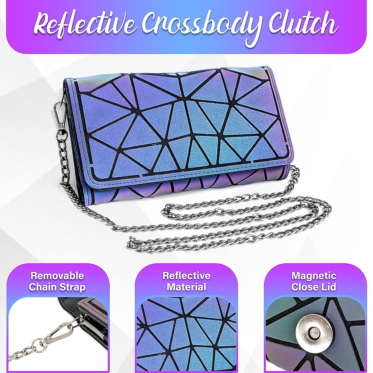 Reflective Crossbody Clutch/Luminous Shoulder Bag/Holographic Fashion Evening Handbag