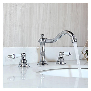 MISSCELL Chrome Brass Bathroom Faucet Hot & Cold Bathtub Mixer Faucet Deck Mounted Wash Basin Sink Faucet Ceramic Handles ，Faucet, LL-662
