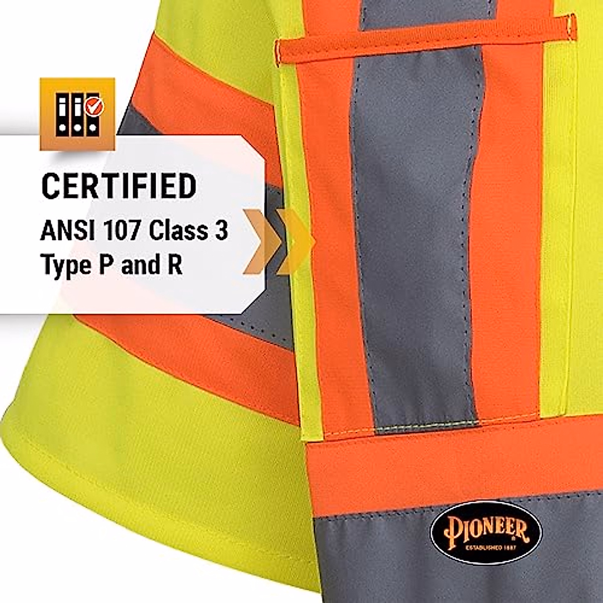 Pioneer Hi Vis Tricot Sleeved Safety Vest - High Visibility Reflective Tape - 4 Pockets - Yellow/Green - for Men & Women