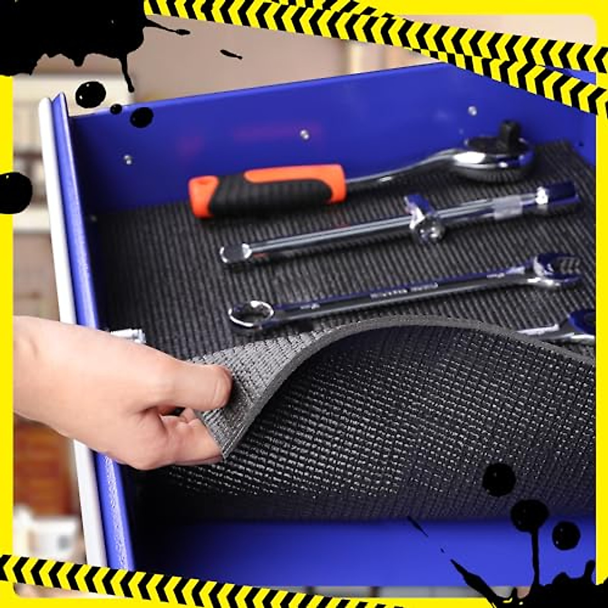 PABUSIOR Tool Box Liner for 12 inch Wide Drawer - 5mm Thick, 11.4 in Wide x 98 in, Double-Sided Non-Slip Toolbox Drawer Mat, Strong Grip Easy to Cut Garage Shelves, (Black)