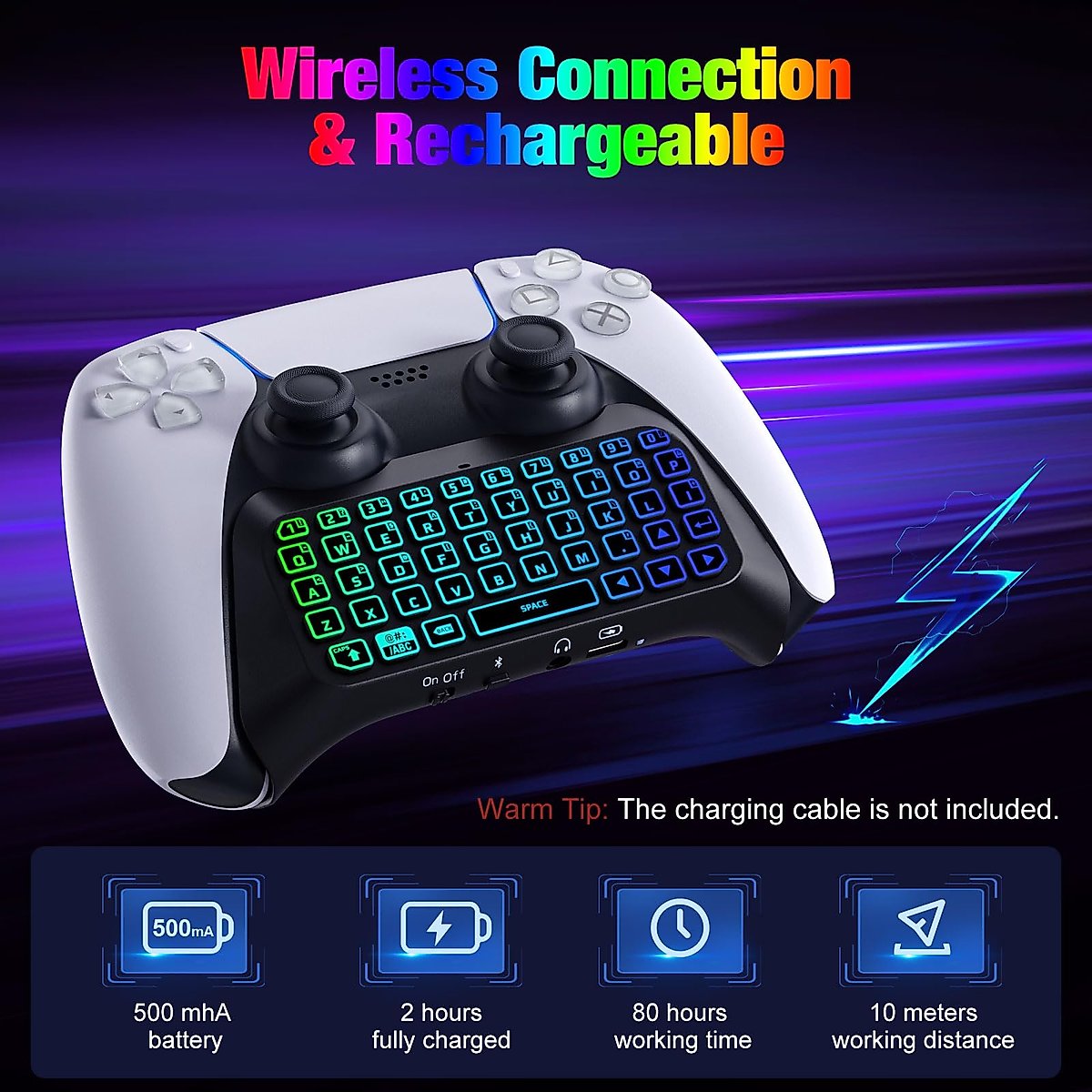 MoKo RGB Backlight Keyboard for PS5 Controller, Bluetooth Wireless Mini Gamepad Chatpad for Playstation 5 with Upgraded Built-in Speaker & 3.5mm Audio Jack for PS5 Controller Accessories