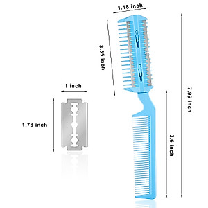 Maitys 3 Pcs Razor Comb with 10 Pcs Razors, Hair Cutter Comb Cutting Scissors, Double Edge, Slim Haircuts Tool