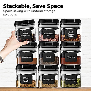 Shazo 9 Pc Airtight Food Storage Containers Set with Lids Plastic Kitchen Cabinet & Pantry Organization Canister Set for Spices, Herbs, Coffee & Tea - BPA Free - 9 Spoons