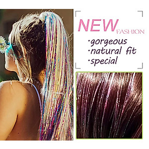 Hair Tinsel Kit 12 Colors, 2500 Strands 48 Inches Sparkling Tinsel Hair Extensions with Tool, Fairy Hair Tinsel for Birthday Halloween Christmas New Year Party