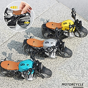 Gilumza Pull Back Motorcycle Toys, Tiny Gift with Music Lighting, Latte Motorcycles Toy for Kids Boys Age 3-8 Year Old (Silver)