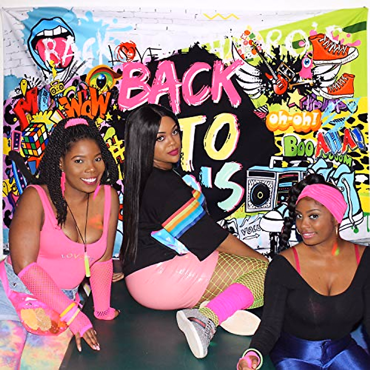 80's Party Decorations,Scene Setters Wall Decorating Kit, Extra Large Fabric Back to The 80's Hip Hop Sign Party Banner (style 2)