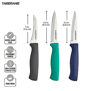 Farberware Stainless Steel Chef Knife Set, 3-Piece, Blue