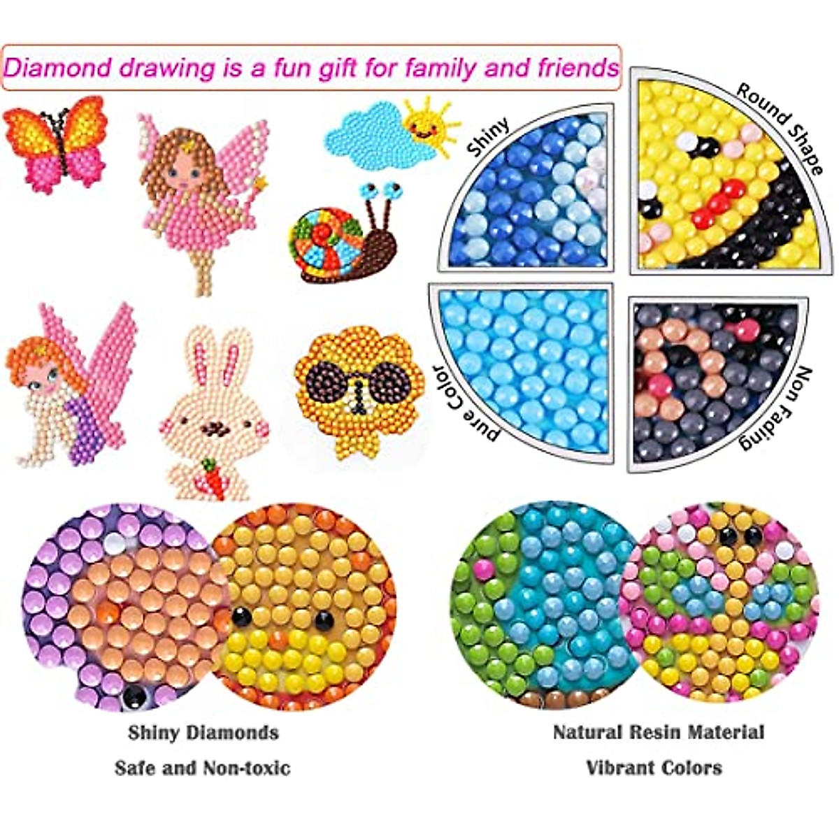 DDYUNLY 5D Diamond Painting Sticker Kits for Kids, 38 Pcs Cartoon DIY Diamond Art Animal Sticker for Girls Boys Beginner Diamond Painting Kits, Cute Digital Diamond Paint for Children