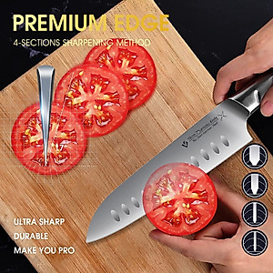 Block Knife Set, 15 PCS German Stainless Steel Sharp Kitchen Knives with Black Acrylic Stand, Professional Chef Knife Set with Steak Knives, Sharpener and Scissors