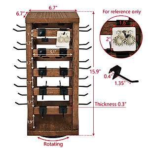 Ikee Design 5 Tiers Easy Assemble Wood Rotating Jewelry Display Tower with 42 Removable Hooks,Spinning Earring Card Storage Display Stand for Store, Showcase, Tradeshow and Home,Brown Color