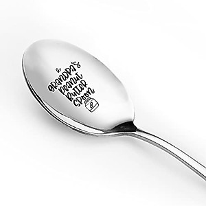 Best Papa Gifts from Granddaughter Grandson - Grandpa's Peanut Butter Spoon Funny Engraved Stainless Steel - Papa Gift for Father's Day/Birthday/Christmas