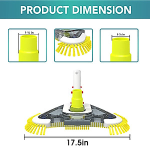 Cheerclean Pool Vacuum Head with Corner Bristles EZ Clip Handle Universal Swivel Connector for Pool Hose Above Ground Pools Inground Pool