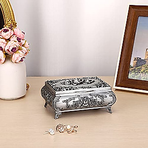 ELLDOO Vintage Music Box, Silver Metal Musical Jewelry Box Keepsake Box, Small Trinket Jewelry Storage Box Gift for Girl Women (Tune: You are My Sunshine)