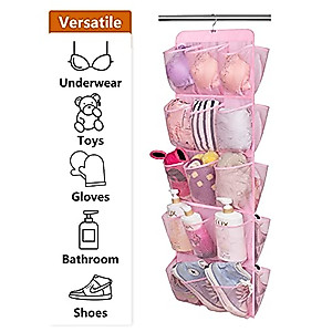 AOODA Hanging Kids Shoe Organizer for Closet Rod Double Sided 30 Large Pockets Baby Shoe Rack for Toddler Shoe Holder With Rotating Hanger For Barbie, Baby Nursery, (Pink)